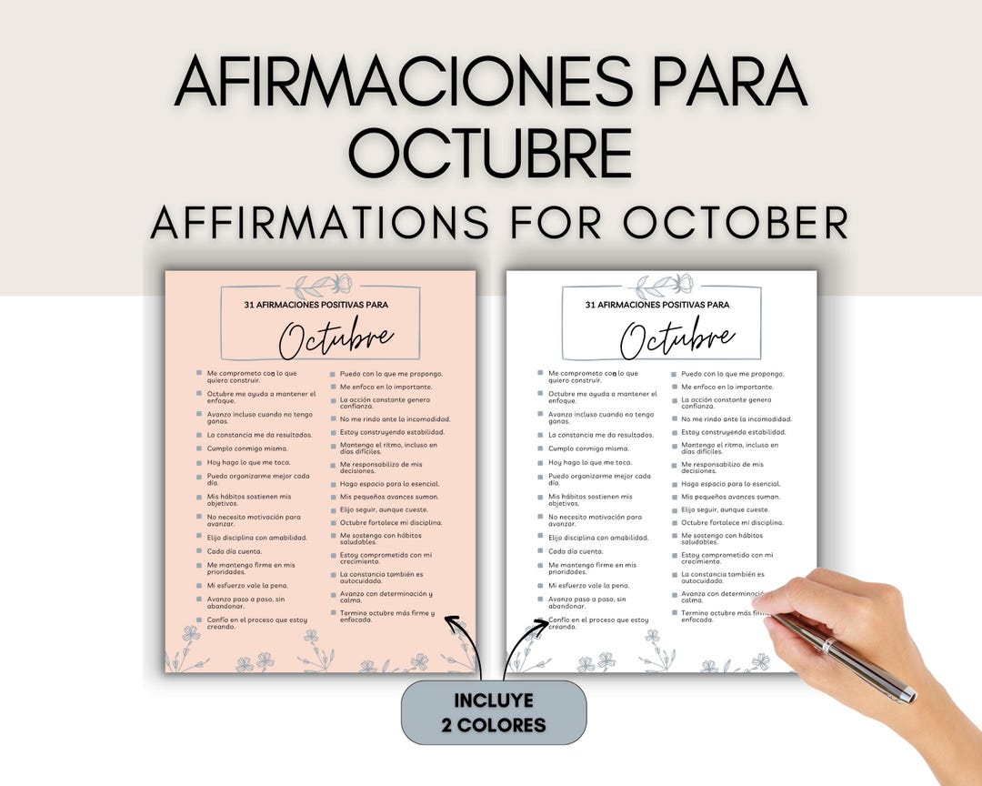 SPANISH Daily Affirmations for October, PRINTABLE Mindfulness Quotes ...
