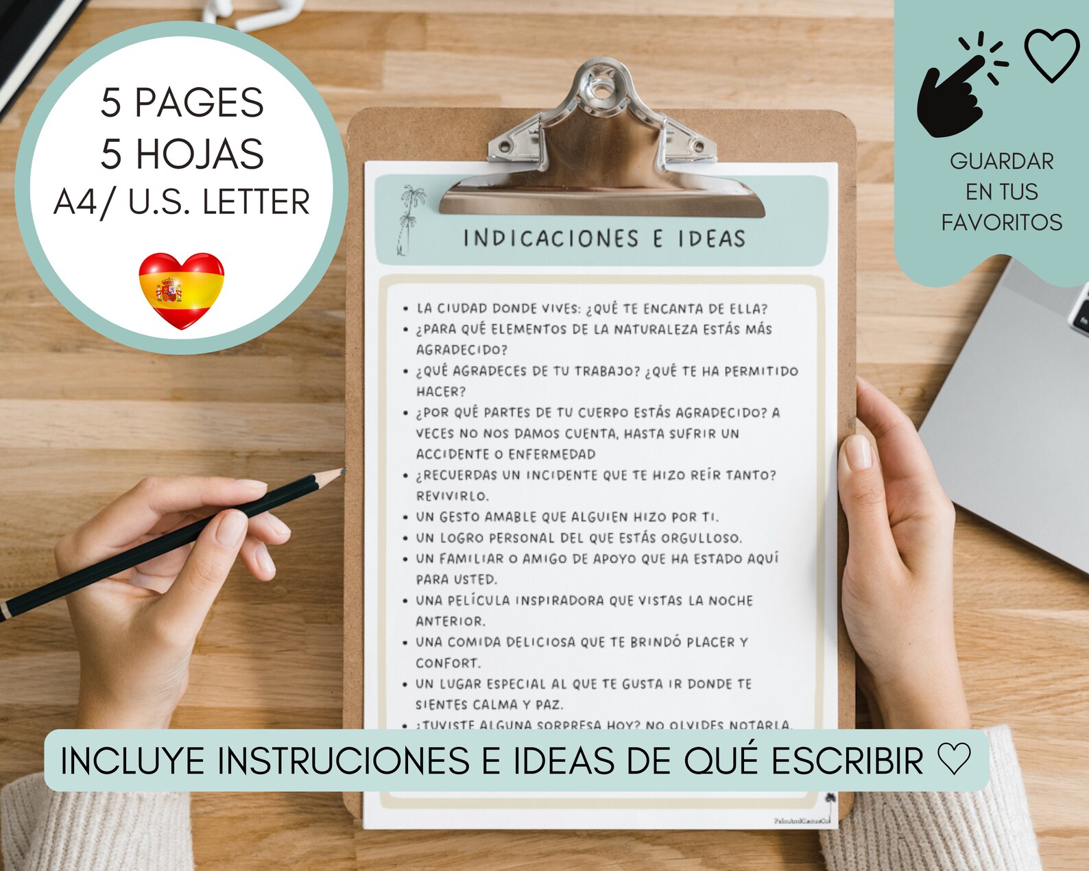 SPANISH Gratitude Journal With Printable Affirmations, Thankful Journal ...