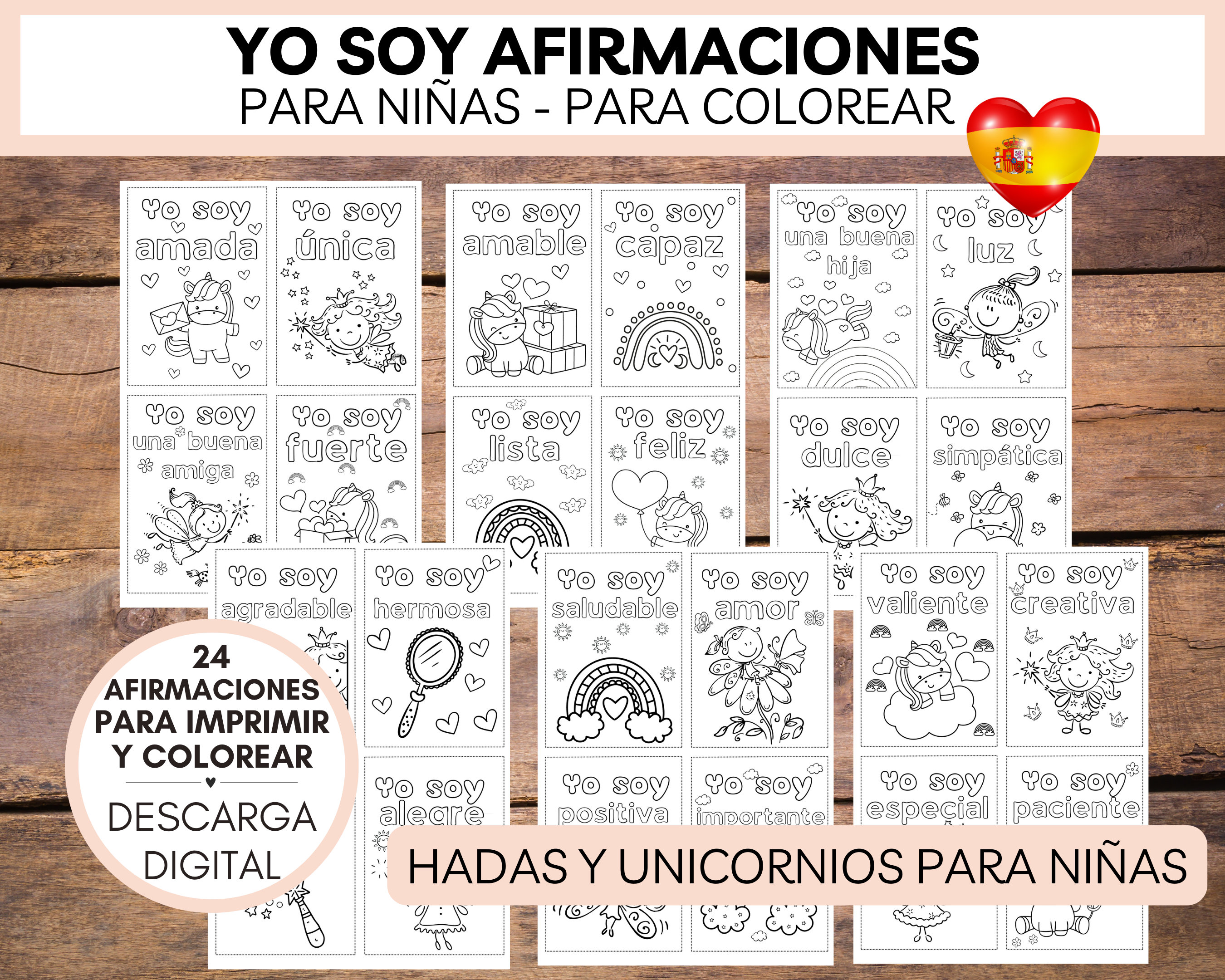 SPANISH Printable Affirmation Cards to Color for Kids, Motivational ...