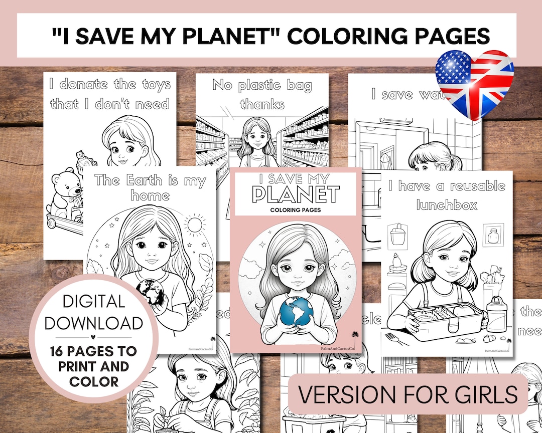 Save the Planet Coloring Book for Girls, Earth Day Coloring Pages ...