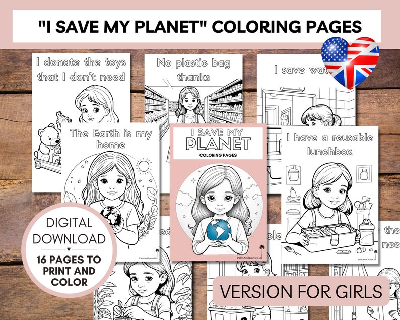Save the Planet Coloring Book for Girls, Earth Day Coloring Pages ...