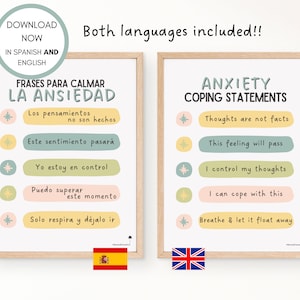 Anxiety Coping Statements Printable in Spanish and English, Self Care ...