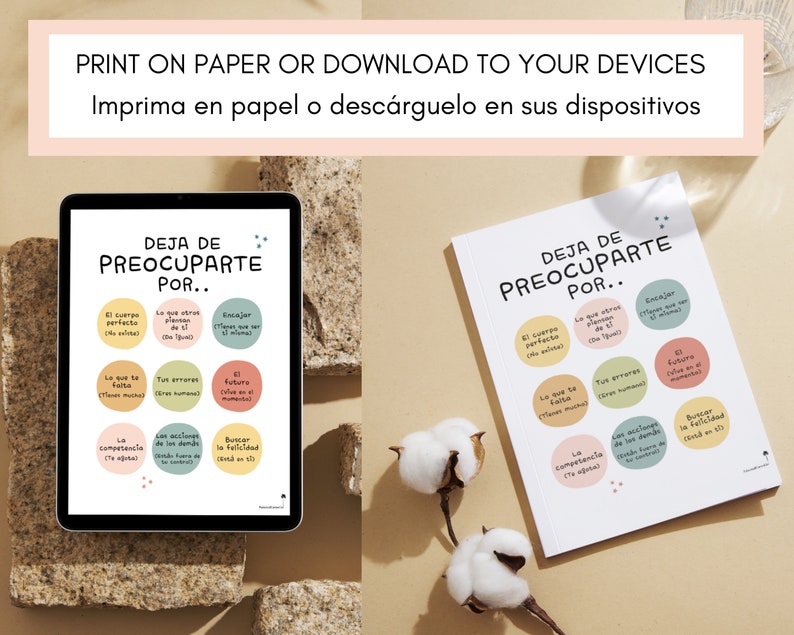 Stop Worrying Self Care Printable in SPANISH, Therapy Office Print ...