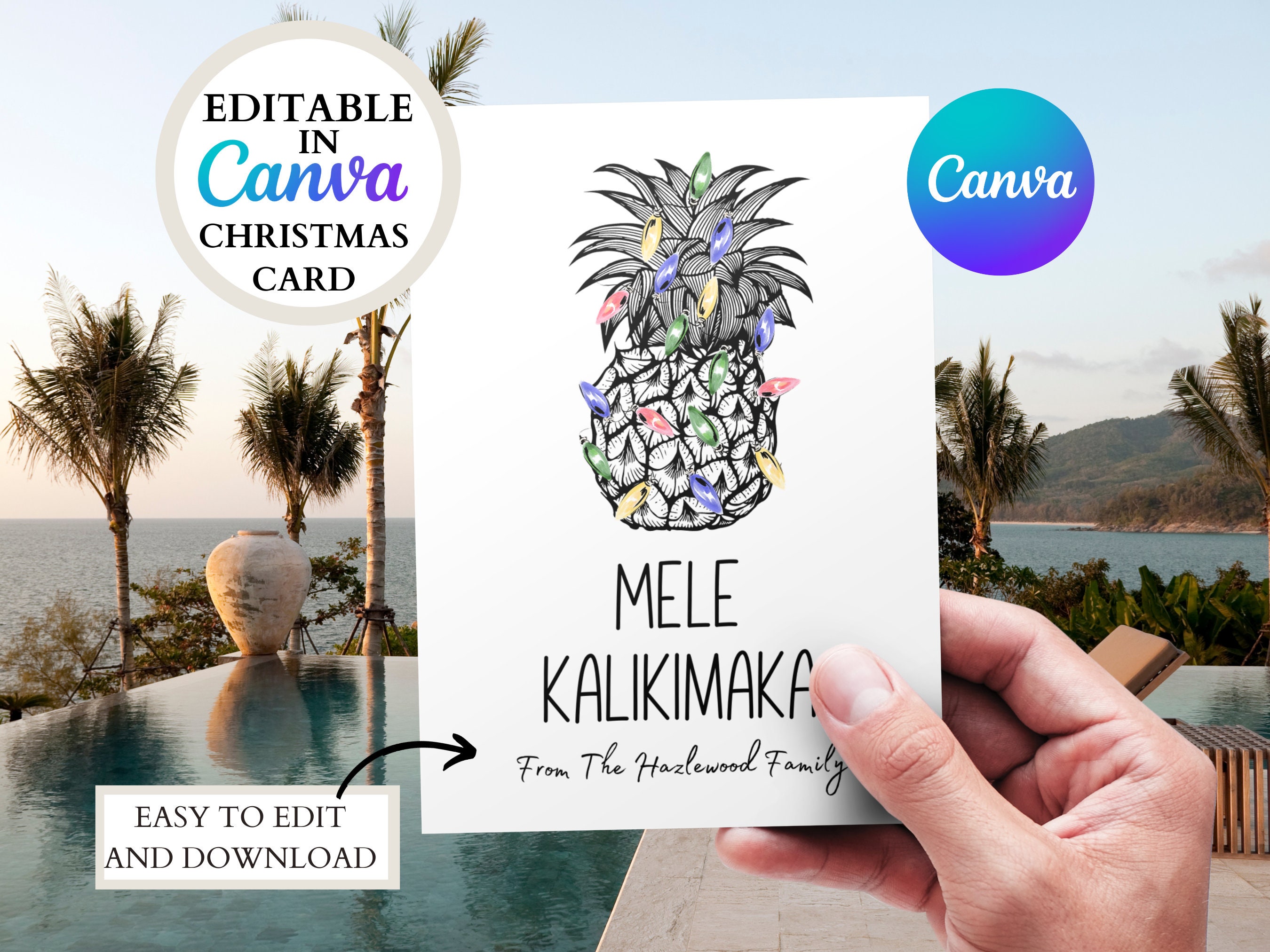 Editable Canva Template: Mele Kalikimaka Holiday Card - Etsy