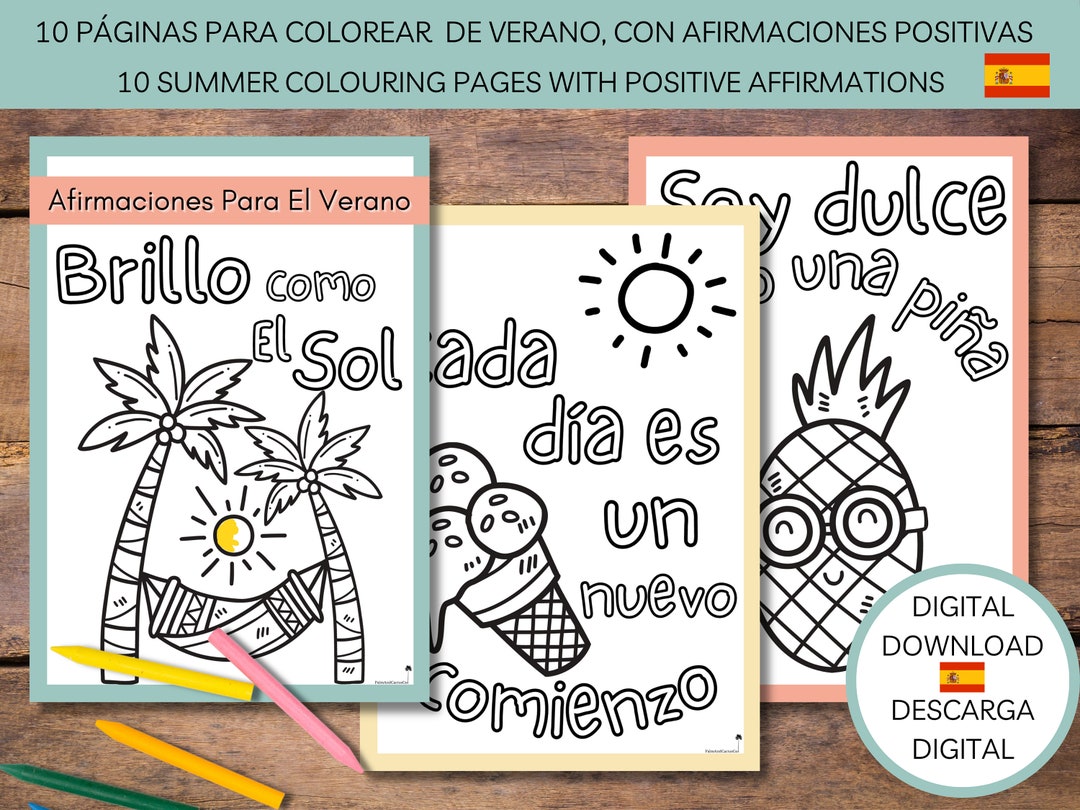 Printable Summer Coloring Pages for Kids With Positive - Etsy UK