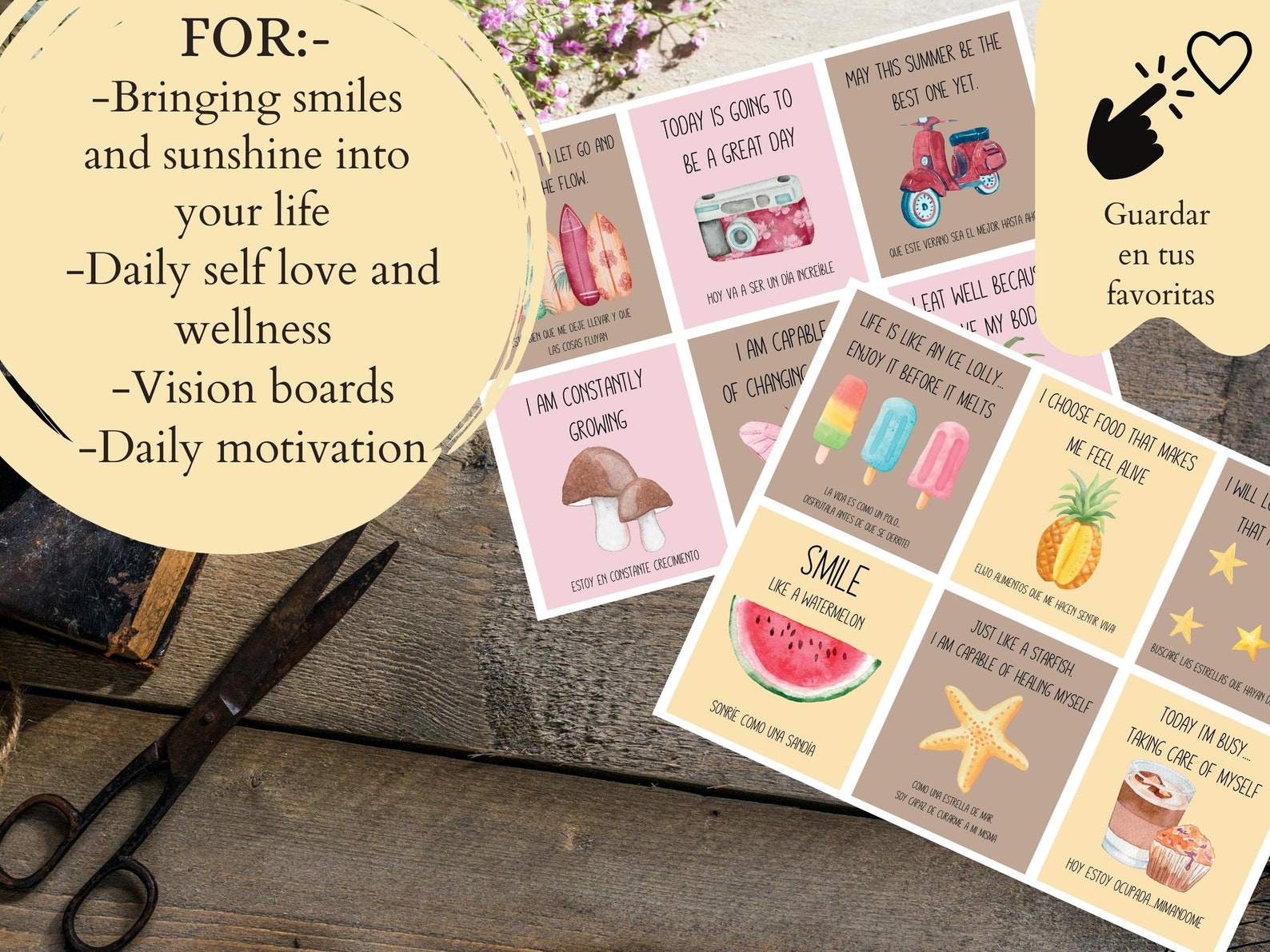 SPANISH TO ENGLISH Affirmation Cards, Vision Board Kit, Self Care ...