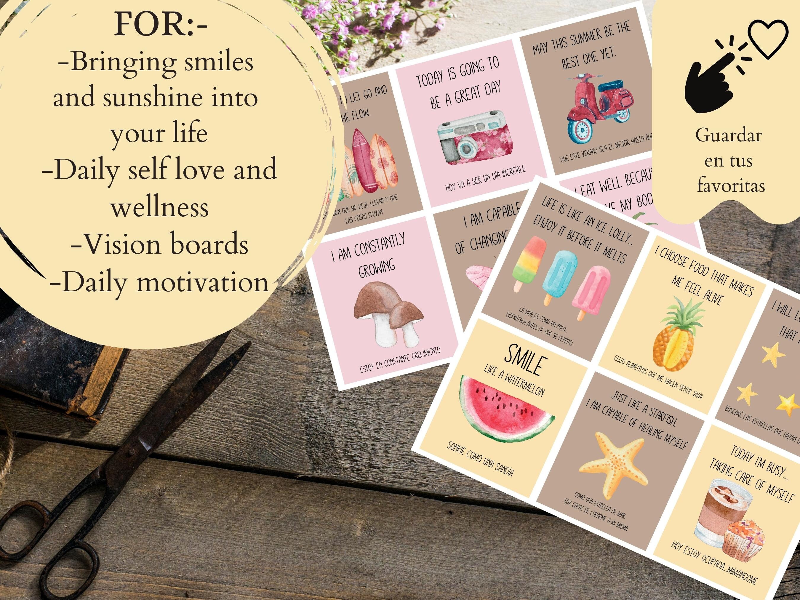 SPANISH TO ENGLISH Affirmation Cards, Vision Board Kit, Self Care ...