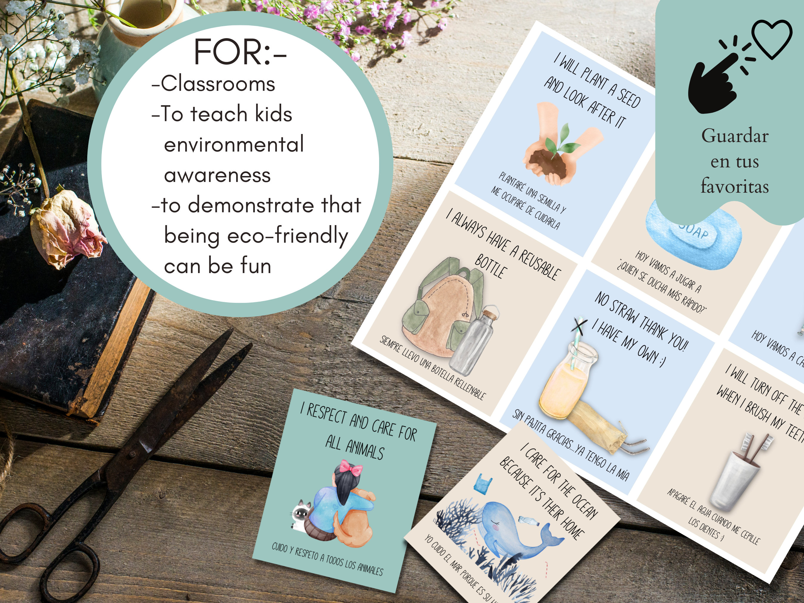 Save Our Earth Tips for Kids, Spanish to English, Bilingual Protect ...