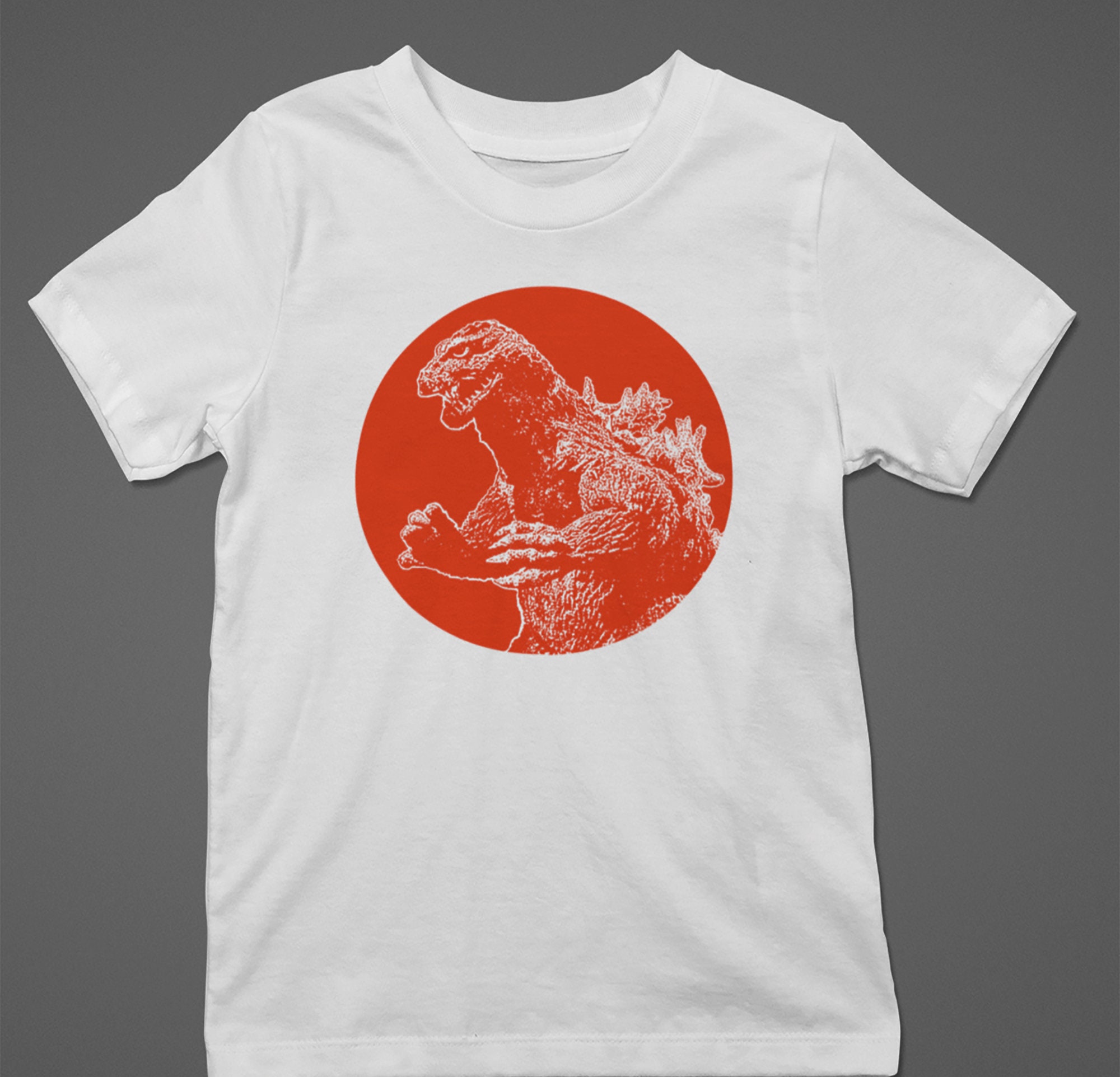 Red Circle Godzilla Shirts for Kids white Tee - Etsy