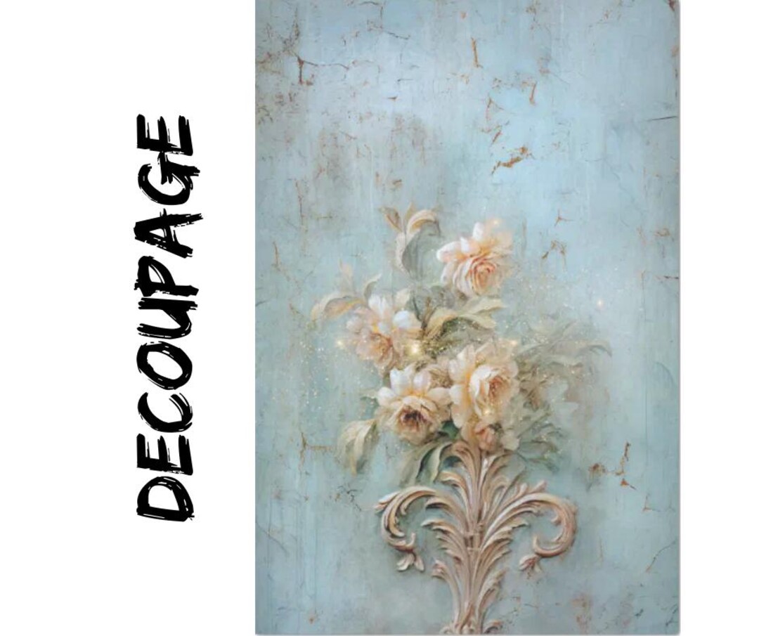 Large Decoupage Paper (20 X 30") - Baroque 4 - White Rose - Furniture ...