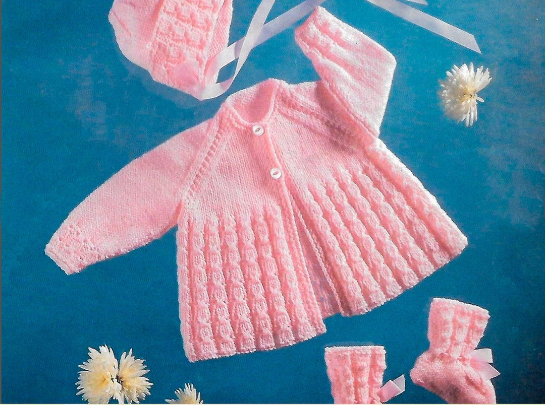 Baby Knitting Pattern Matinee Jacket, Bonnet and Bootees PDF Digital ...
