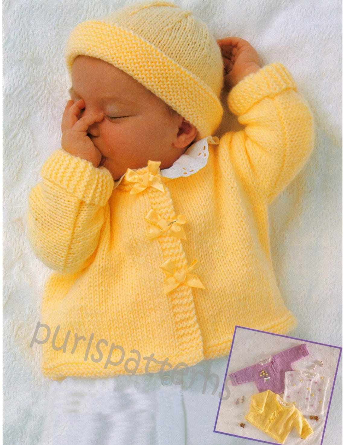 Baby Knitting Pattern for a Ribbon Cardigan, A Jacket Pullover Sweater ...