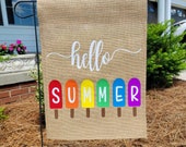 Hello Summer Burlap Flag-popsicles-garden Decor-garden - Etsy