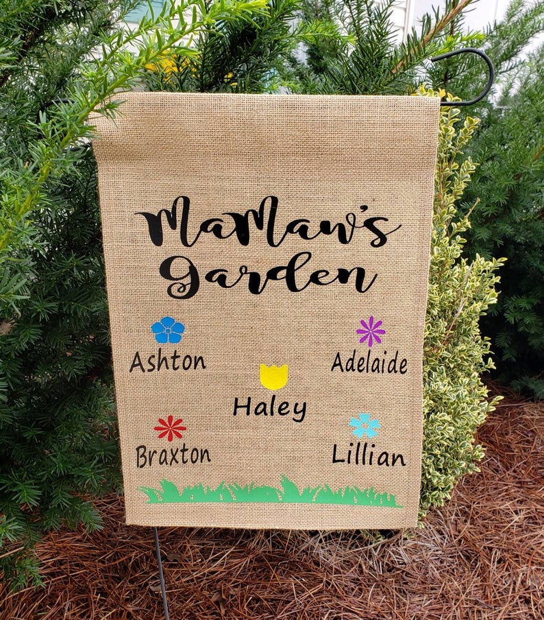 Maw Maw's Burlap Garden Flag With Kids Names-personalized | Etsy
