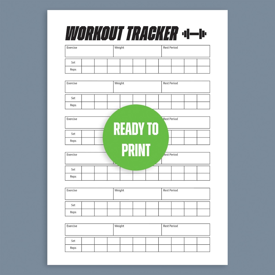 Workout Tracker Planner Printable PDF for Logging Weight, Reps, Sets ...