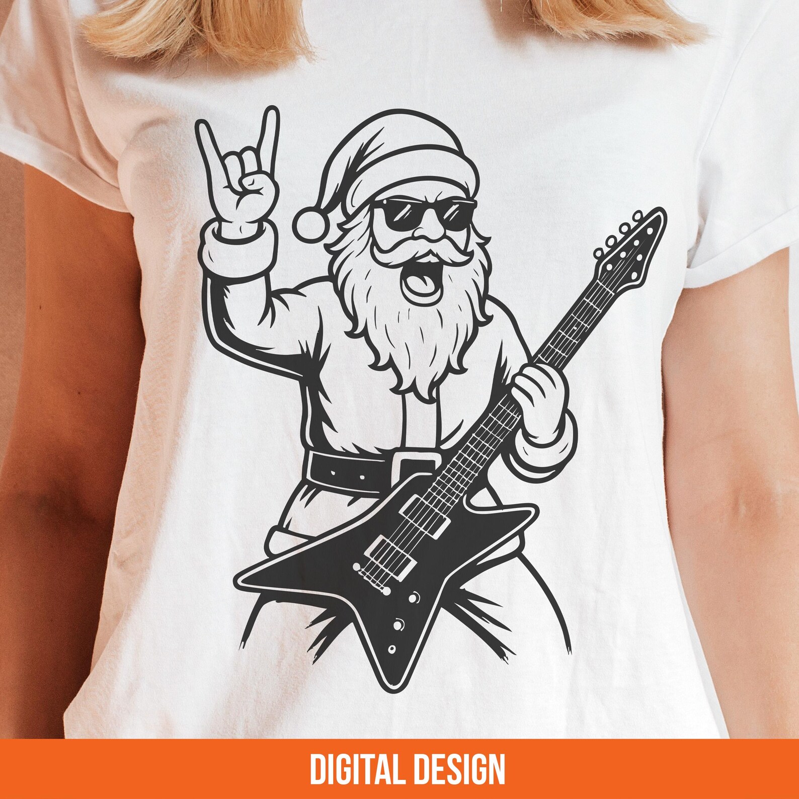 Rocking Santa Clause Playing Electric Guitar Fun Christmas Clip Art ...