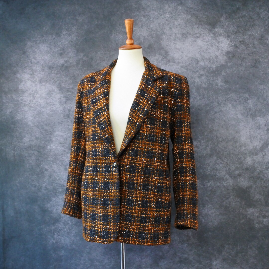 Vintage 80s Chetta B Check Tweed Rhinestone Blazer Jacket Size S - Etsy