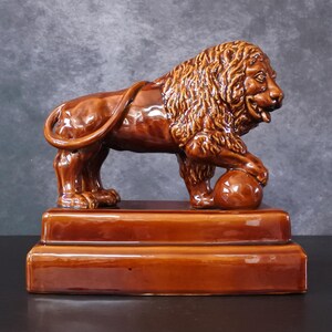 Vintage Large Lion Rockingham Style Treacle Brown Glaze Ceramic Statue ...