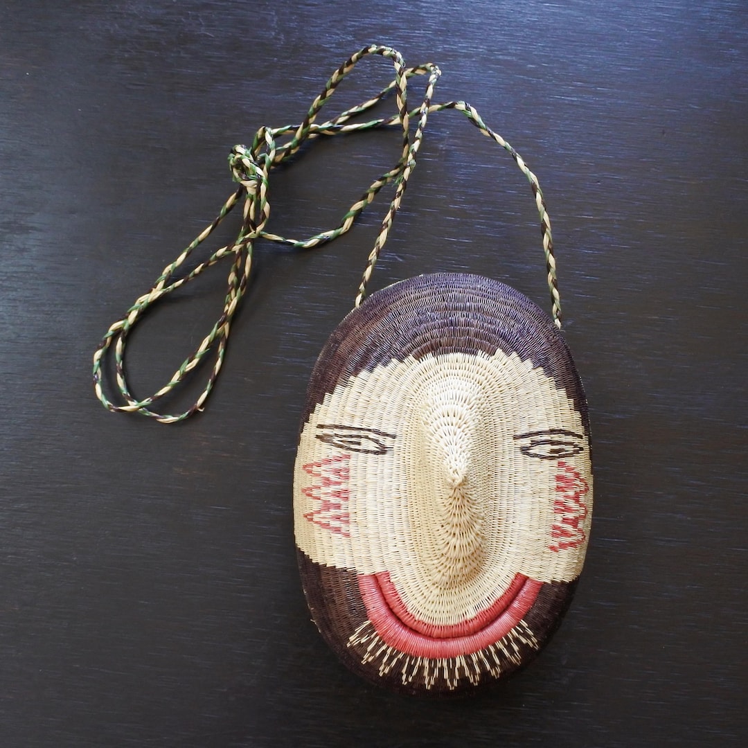Vintage Wounaan Embera Panama Folk Art Face Medicine Pouch Basket Bag ...