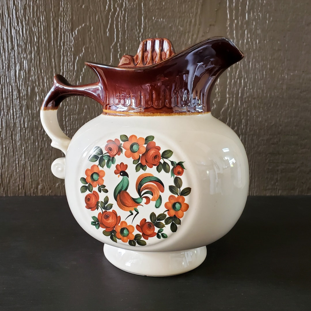 Vintage 1970s Mccoy Pottery USA Stoneware Rooster Farmhouse Pitcher Jug ...