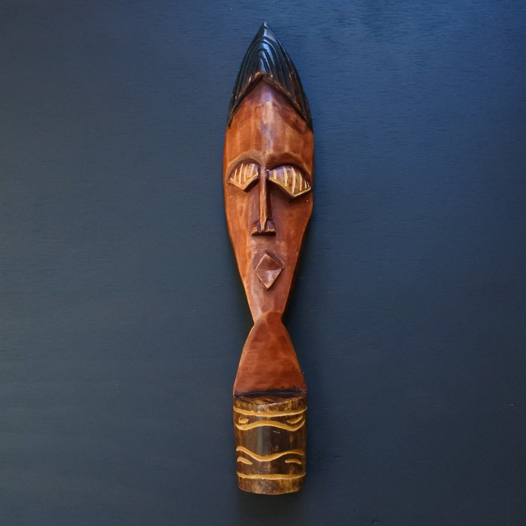 Vintage African Hand Carved Wooden Mask Tribal Folk Art Wall Hanging - Etsy