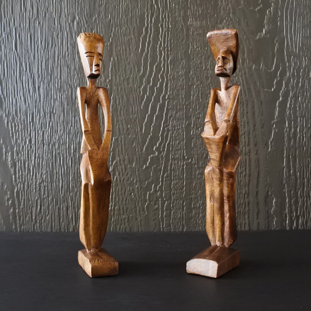 Vintage African Wood Carving Drummer Tribal Folk Art Figurine Set - Etsy