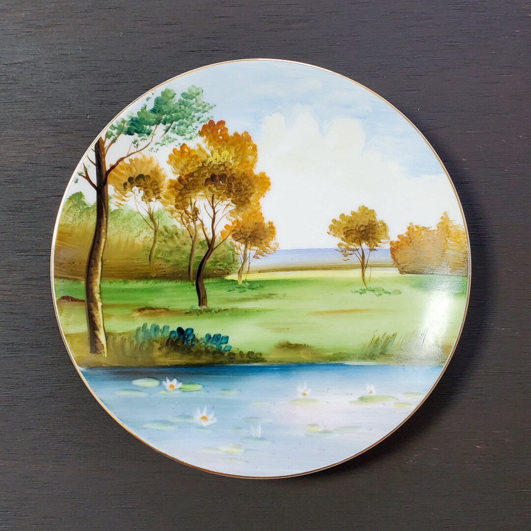 Vintage Mid Century Hand Painted Landscape Art Plate Wall Hanging - Etsy