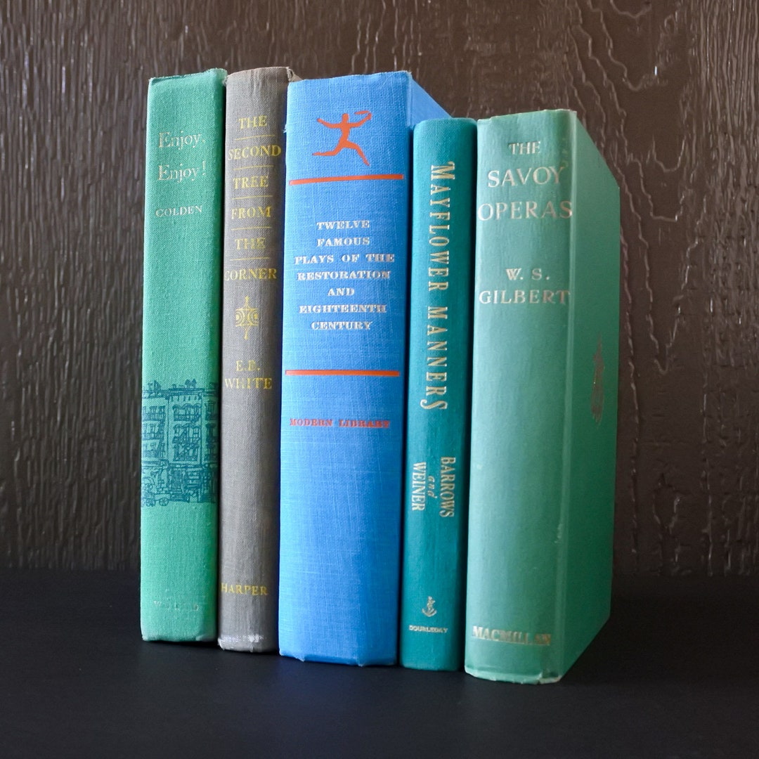 Vintage Hardcover Book Set, Green & Blue Hardcover Old Books Mixed Lot ...