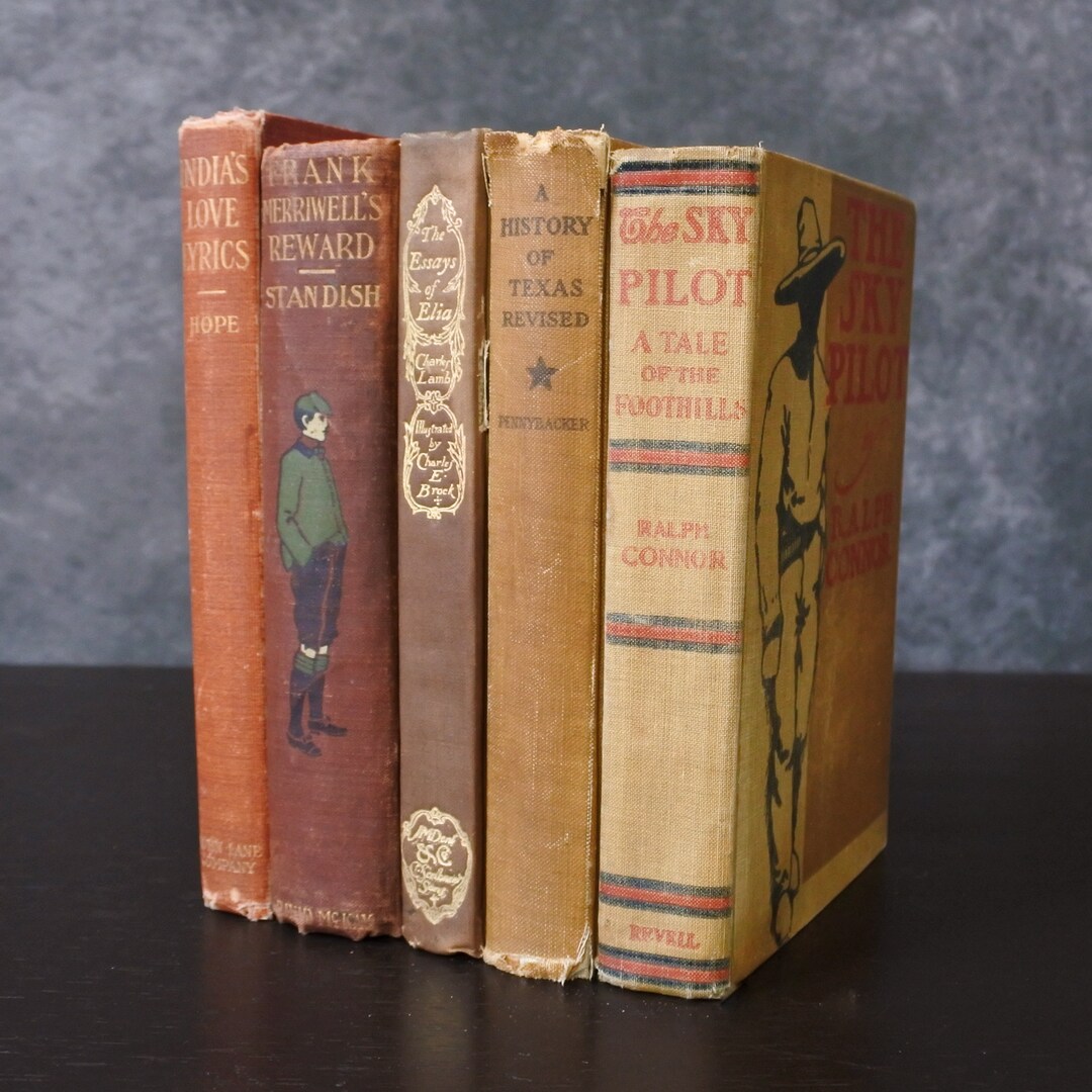 Antique Book Stack Old Hardcover Books Shelf Set Shabby Classic Decor ...