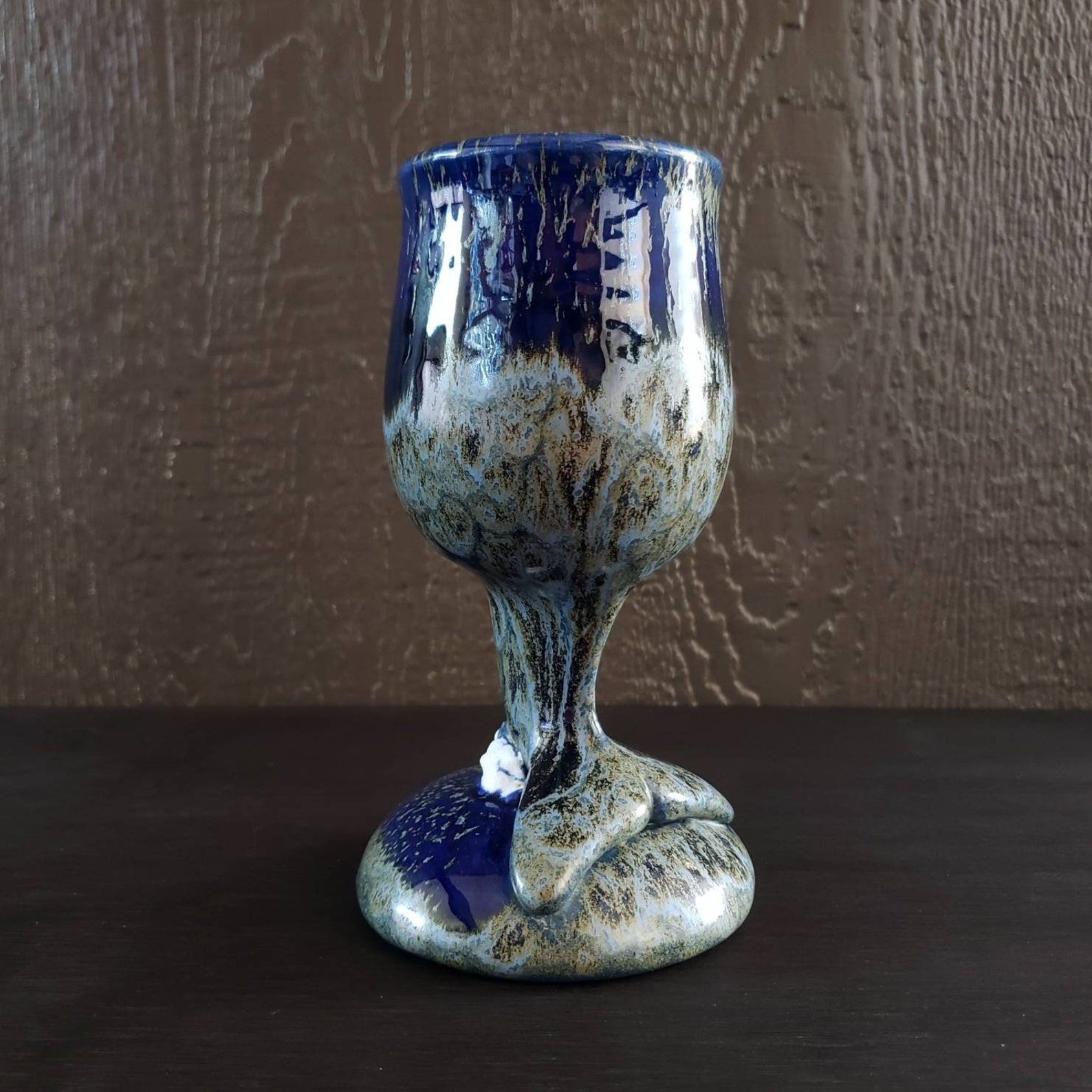 Vintage 80s Art Pottery Doug Wylie Whale Tail Ceramic Wine Glass Goblet ...