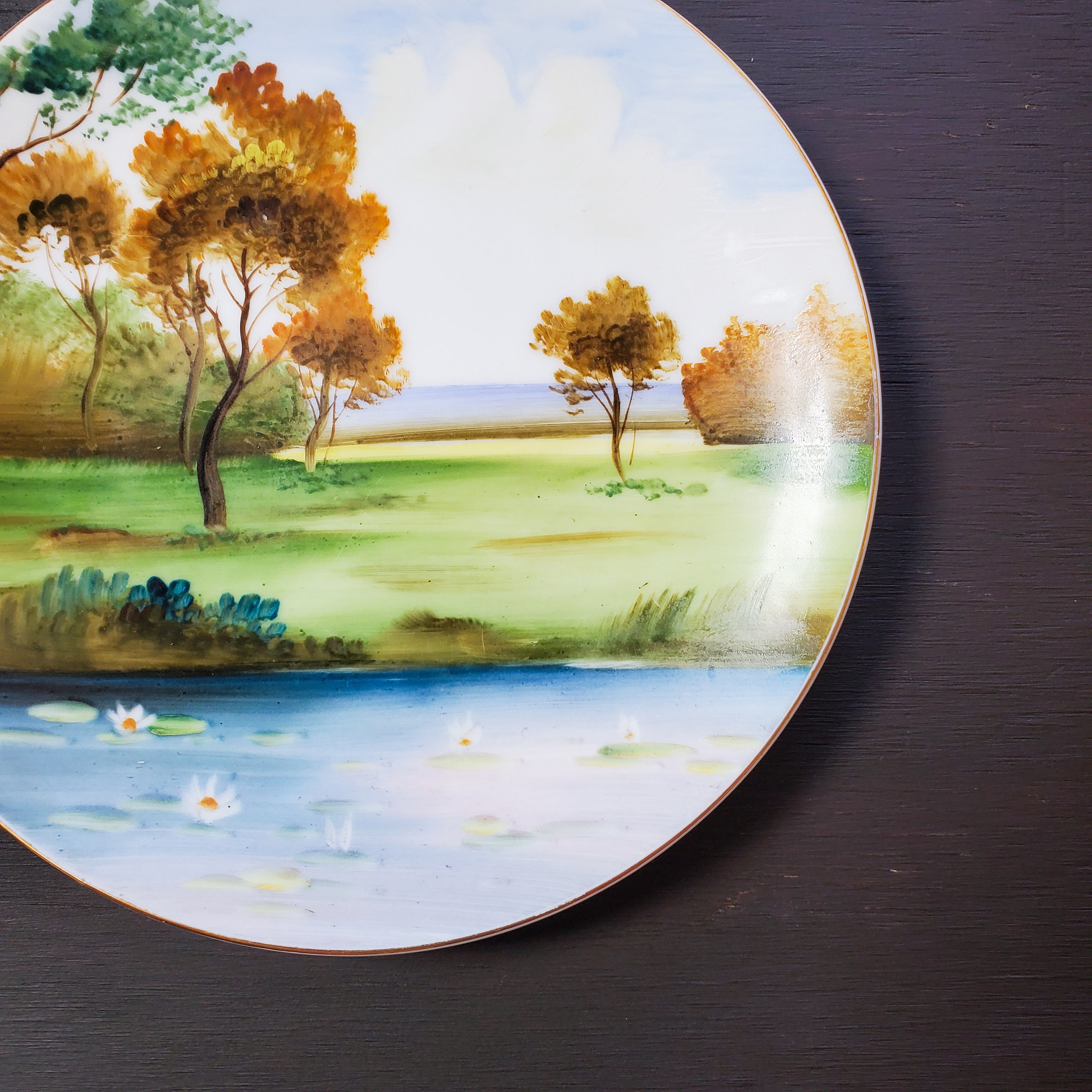 Vintage Mid Century Hand Painted Landscape Art Plate Wall Hanging - Etsy