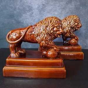 Vintage Large Lion Rockingham Style Treacle Brown Glaze Ceramic Statue ...