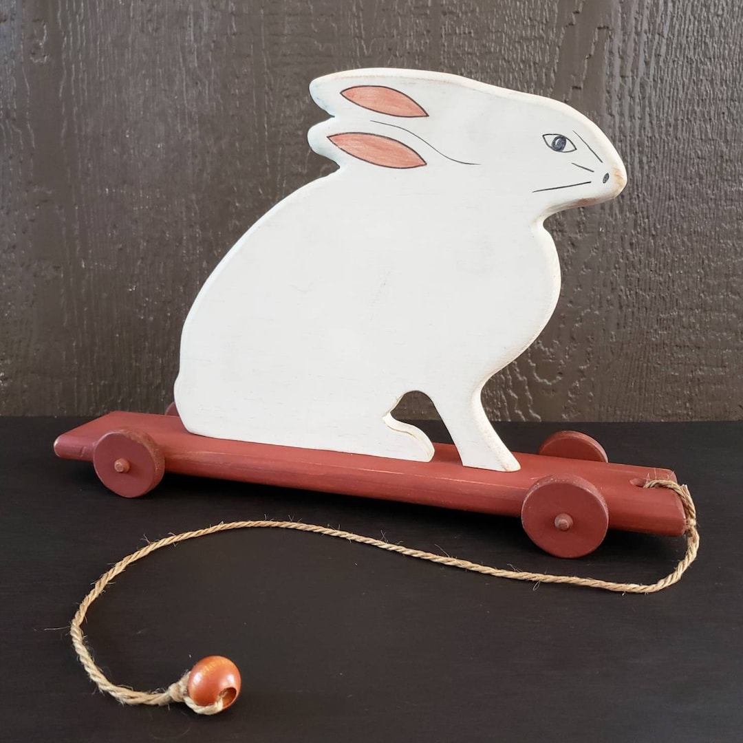 Vintage Large Handmade Wooden Rabbit Pull Toy, Farmhouse Country Style ...