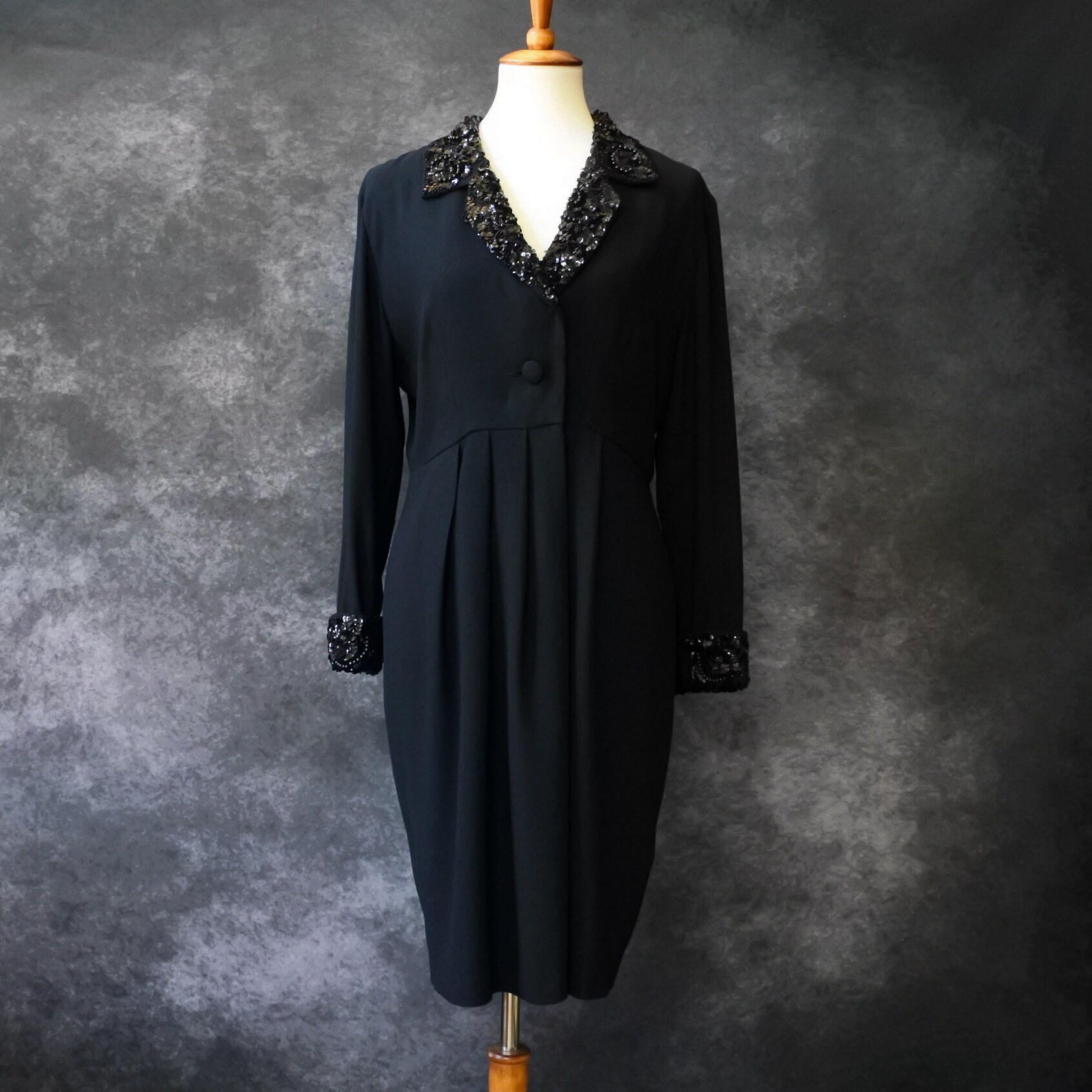 Vintage Ann Tjian for Kenar Sequin Beaded Black Dress Size 10 - Etsy