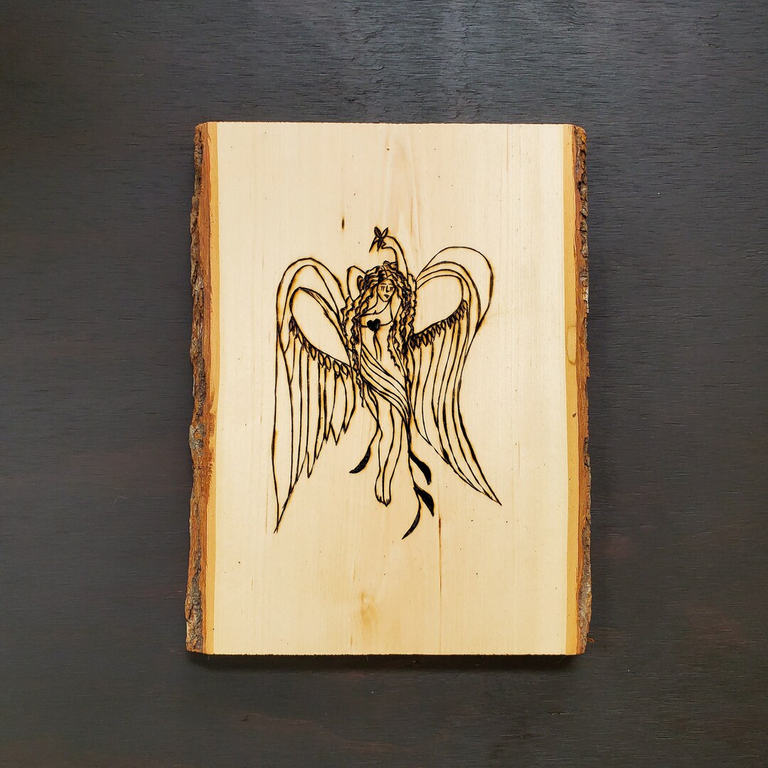 Vintage 90s Handmade Wood Burned Angel Folk Art Artwork - Etsy