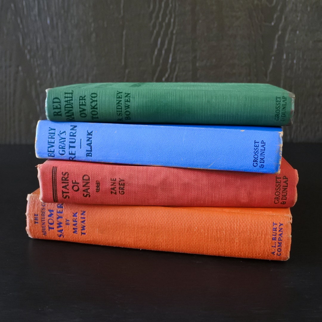 Antique & Vintage Colorful Shabby Chic Old Book Stack, Red Blue Green ...