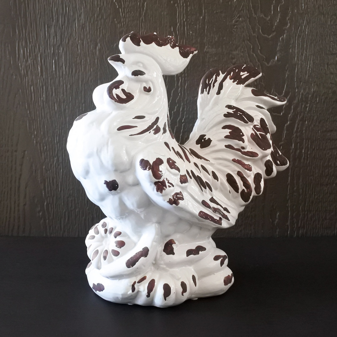 Vintage Large Ceramic White Rooster Figure - Rustic Farmhouse Country ...