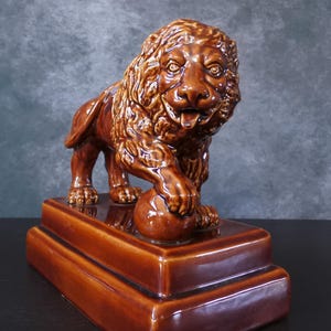 Vintage Large Lion Rockingham Style Treacle Brown Glaze Ceramic Statue ...