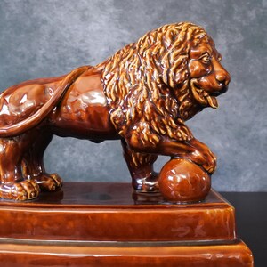 Vintage Large Lion Rockingham Style Treacle Brown Glaze Ceramic Statue ...