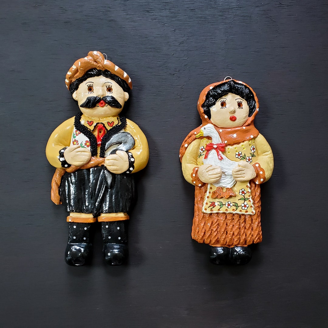 Vintage Mexico Handmade Folk Art Hand Painted Man Woman Sculpture ...