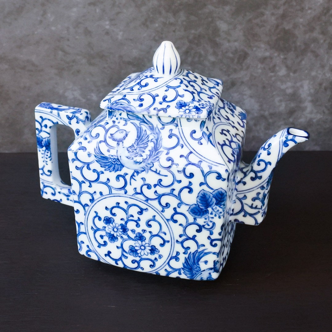 Vintage Chinese Blue White Floral Bird Ceramic Tea Pot - Etsy