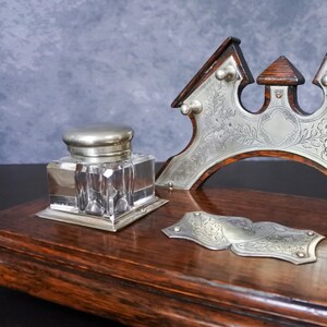Antique Victorian Oak Engraved Ink Well Writing Desk Stand - Etsy