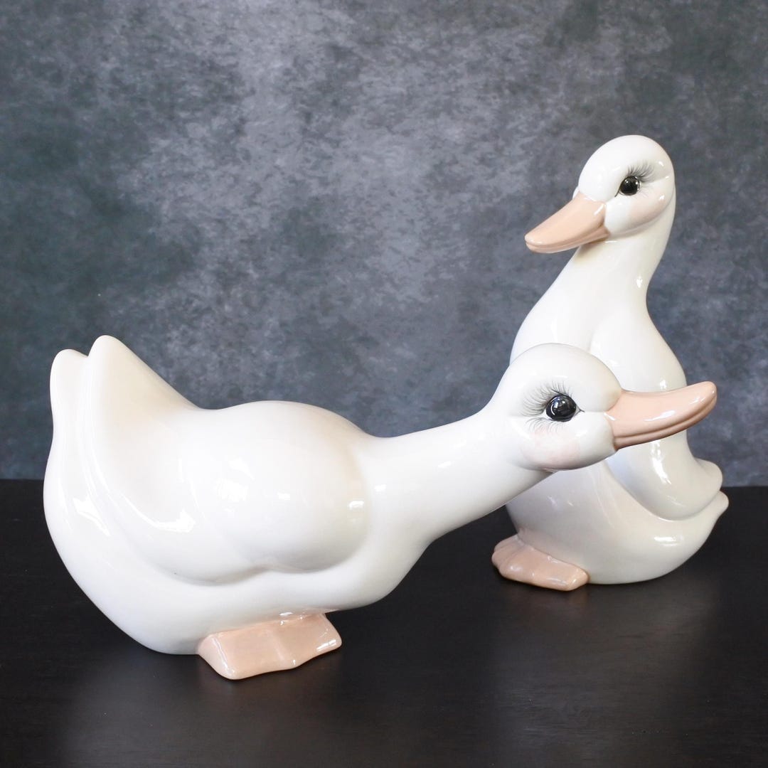 Vintage Large Hand Painted Ceramic White Duck Figurine Handmade ...