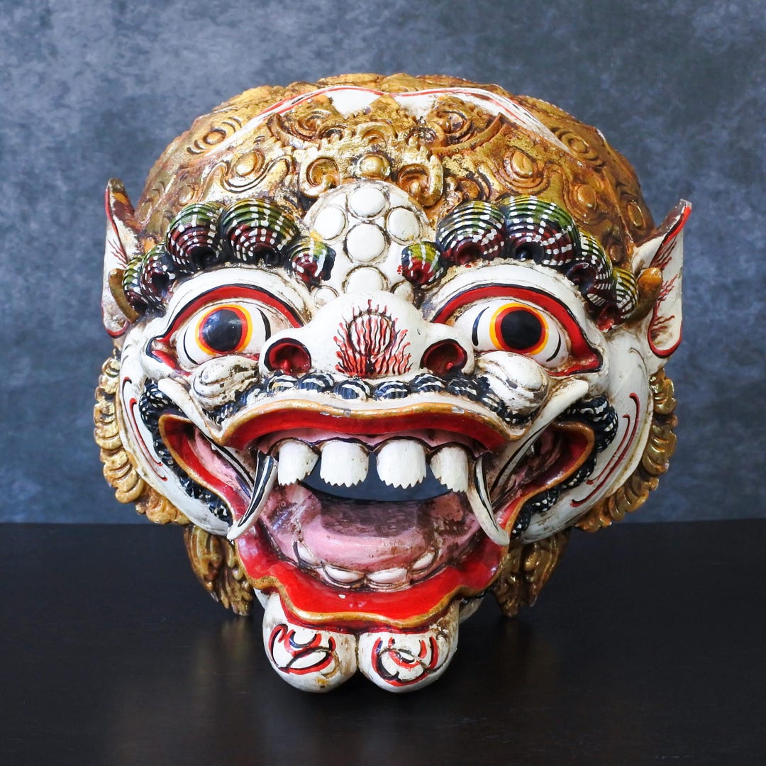 Vintage Balinese Old Topeng Barong Wooden Hand Painted Mask Wall Art ...