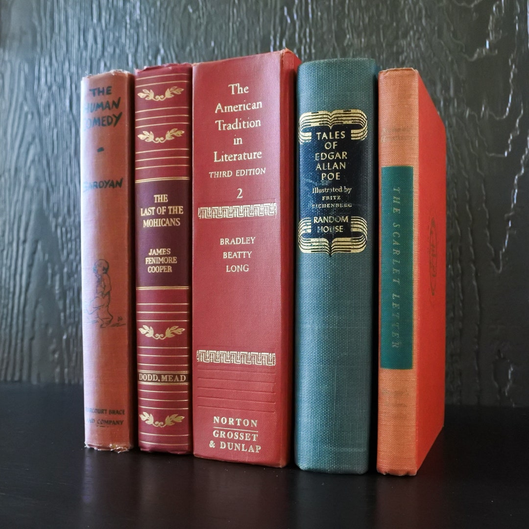 Vintage American Classic Literature Set Old Hardcover Book Stack Shelf ...