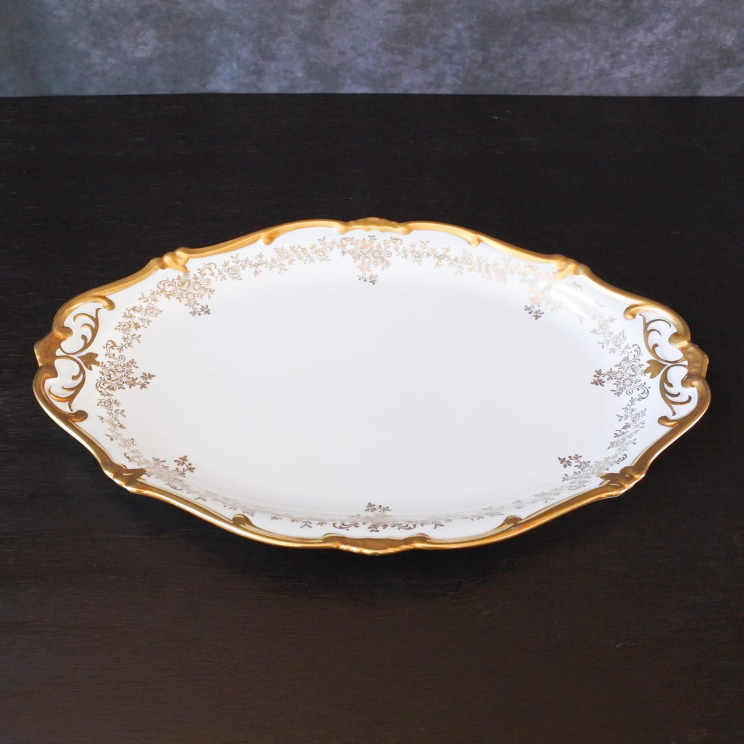 Vintage Weimar Katharina White Gold Floral Porcelain 14" Oval Plate ...