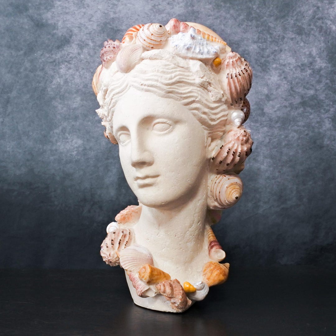Vintage Large Ancient Greek Style Shell Goddess Bust Statue Art ...