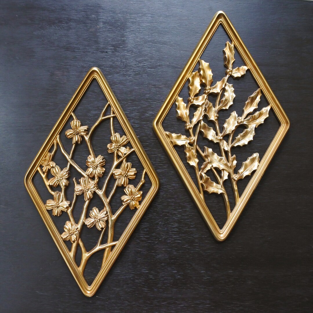 Vintage 1960s Syroco Inc USA Gold Flower Wall Plaque Hanging Set - Etsy