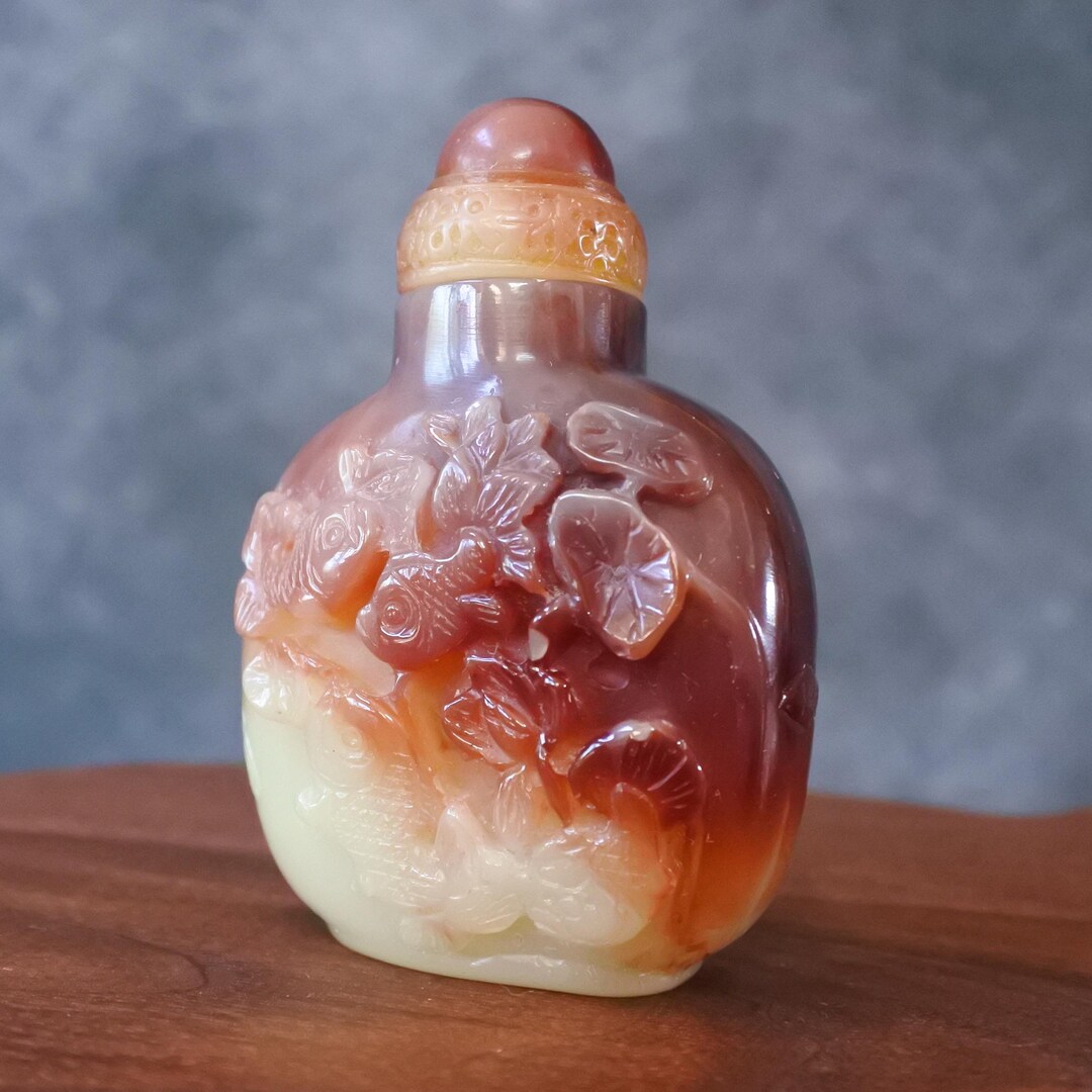 Antique Old Chinese Hand Carved Peking Glass Fish High Relief Snuff ...