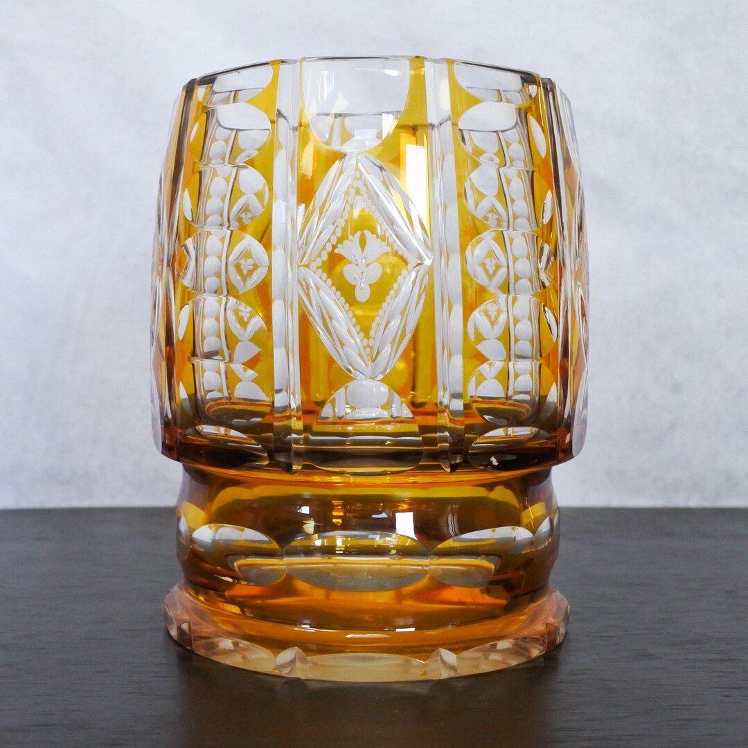 Antique Bohemian Honey Amber Cut to Clear Glass Floral Art Deco Vase - Etsy